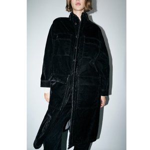 Zara | Jackets & Coats | Zara Long Velvet Coat Blue Zw Collection Nwt ...